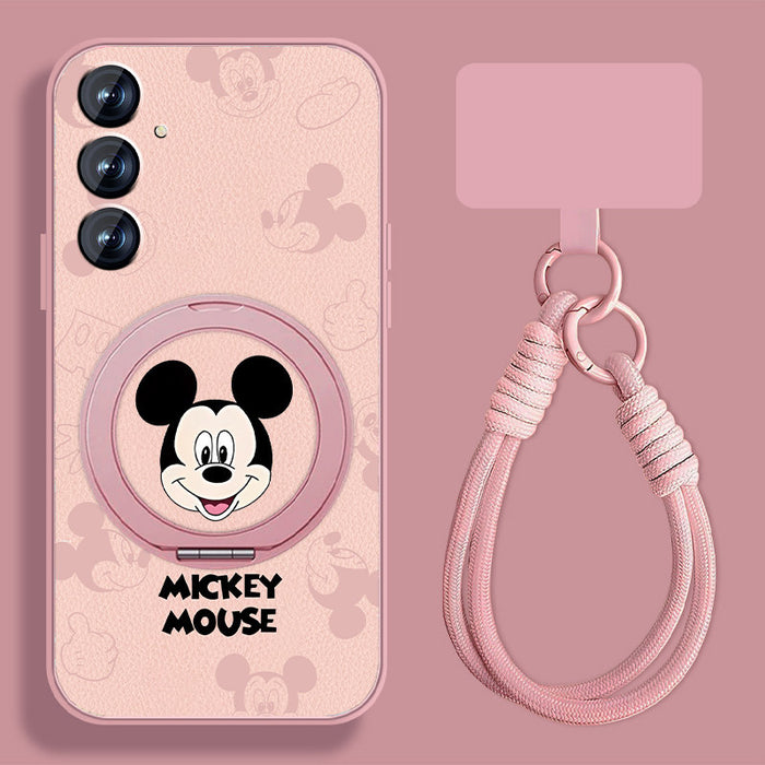 Mickey Mouse Rotating Bracket Leather Case with Lanyard – Winscase