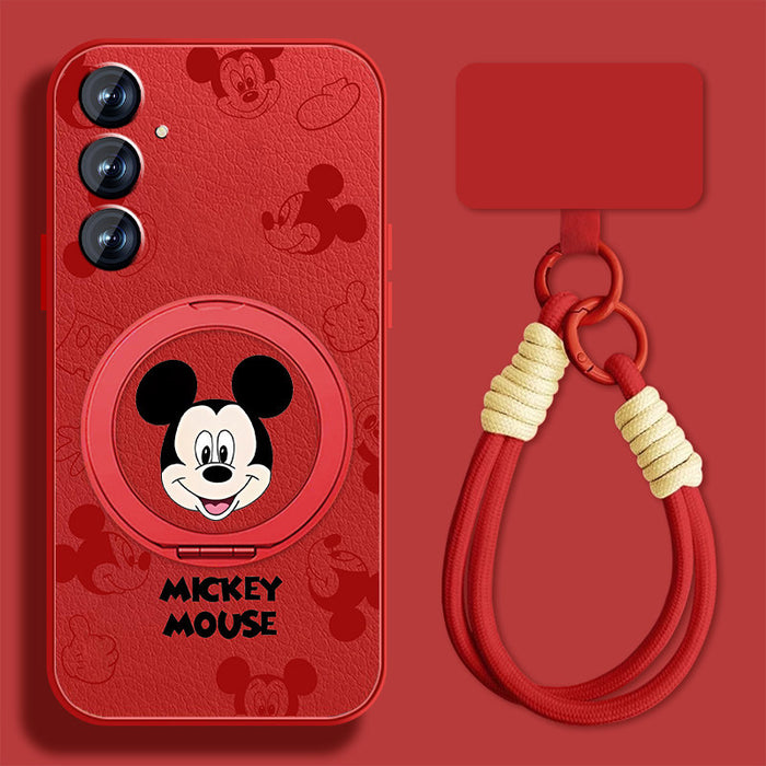 Mickey Mouse Rotating Bracket Leather Case with Lanyard – Winscase